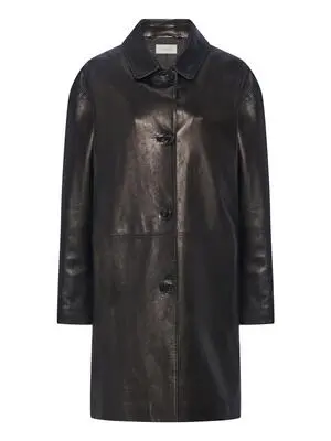 THE ROW Donata Leather Car Coat - Black