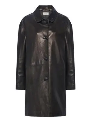 THE ROW Donata Leather Car Coat - Black