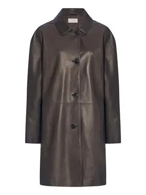 THE ROW Donata Leather Car Coat - Coffee