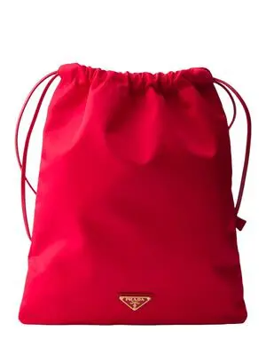 Prada Drawstring Clutch With Enamel Triangle Symbol - Red