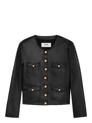CELINE Celine Single-Breasted Leather Jacket With TRIOMPHE Buttons