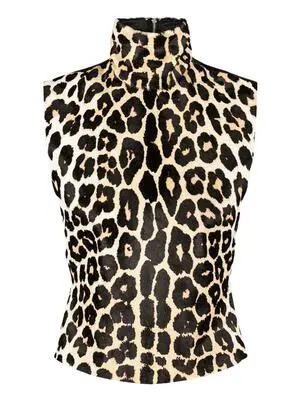 DRIES VAN NOTEN Dries Van Noten Sleeveless Leopard Print Turtleneck Blouse