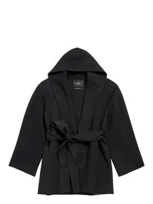 Balenciaga Belted Blanket Jacket With Integrated Hood - Black