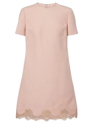 Valentino Garavani Crew Neck Lace-trim Mini Dress - Nude