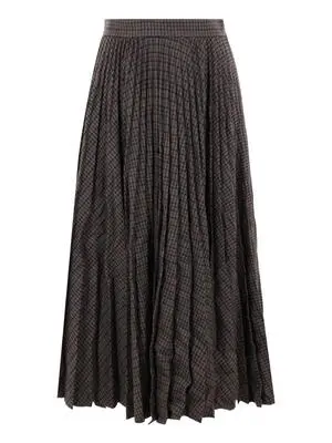 Balenciaga Checkered Pleated Midi Skirt - Black