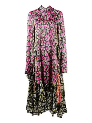 Balenciaga Asymmetrical Hem Patchwork Long Dress - Multicolor