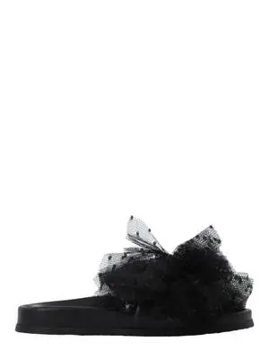 Red Valentino Tulle Decal Slip-on Slippers - Black