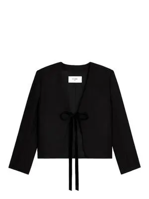 Celine Chelsea Cardigan In Flannel Cashmere With Bow Detail - Black