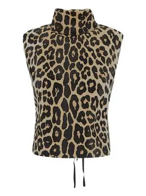 Dries Van Noten Sleeveless Leopard Print High Neck Blouse - Black