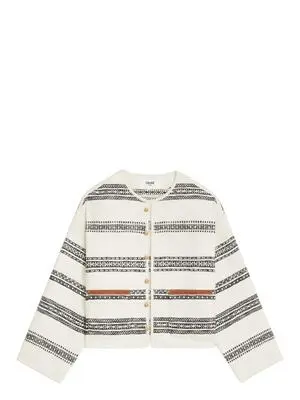 Celine Baja Cardigan In Striped Tweed - Chalk/black