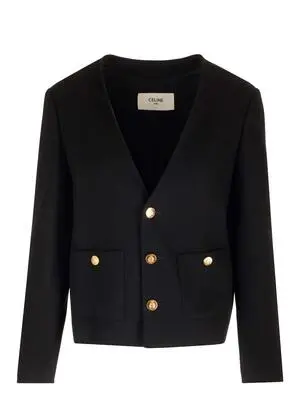 Celine Chasseur Jacket In Cashmere Flannel - Black