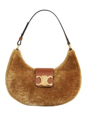 Celine Medium Ava Triomphe Bag In Shearling And Calfskin - Camel