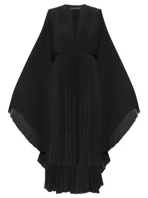 Balenciaga Pleated V-neck Maxi Dress With Cape Effect - Black