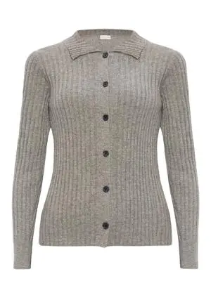 Dries Van Noten Ribbed Cardigan With Collared Neckline - Gray