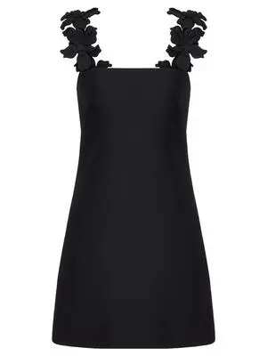 Valentino Garavani Crepe Couture Sleeveless Mini Dress With Floral Appliqu - Black