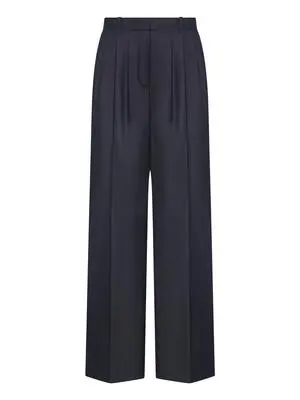 THE ROW Daniela Pleated Wool Twill Wide Leg Pants - Dark Navy