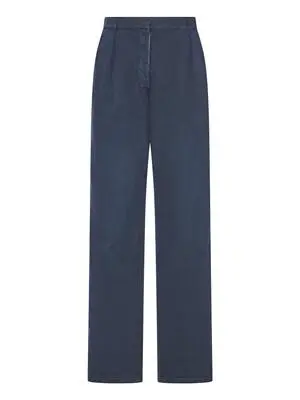 THE ROW Adler Cotton Twill Pleated Straight-leg Pants - Faded Navy