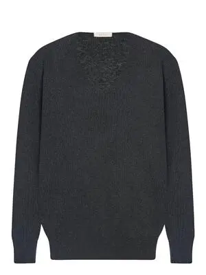 THE ROW V-neck Cotton Cashmere Sweater - Charcoal
