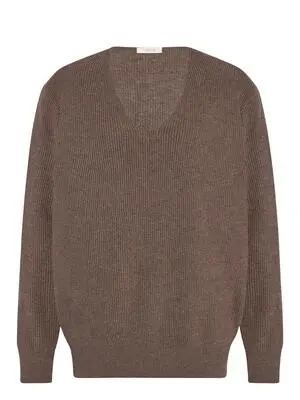 THE ROW V-neck Cotton Cashmere Sweater - Fudge