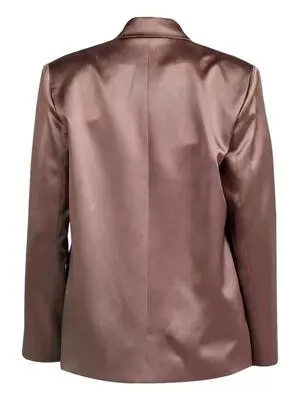 THE SEI Double-breasted Satin Blazer - Brown