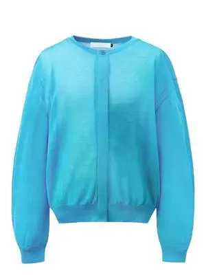 AMOMENTO Sheer Ribbed-trim Cardigan - Blue