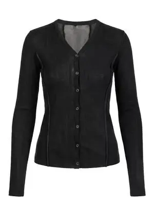 Masnada Ribbed Cardigan With Chiffon Insert - Black
