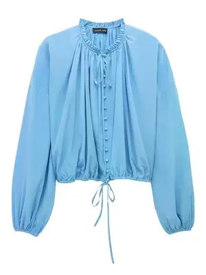 JACOB LEE Ruffled Neck Button-front Blouse - Blue