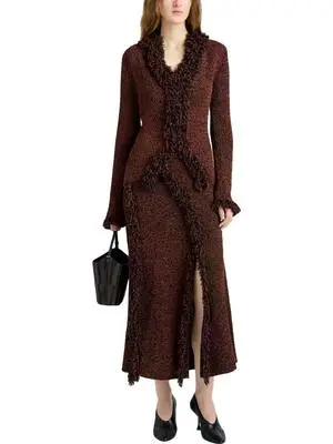 Proenza Schouler Textured Jacquard Long Sleeve Top With Fringe Trim - Brown