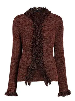 Proenza Schouler Textured Jacquard Long Sleeve Top With Fringe Trim Brown