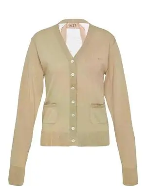 N°21 Beige Lace-panelled V-neck Cardigan - Neutrals