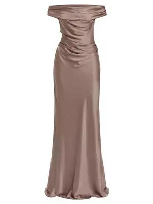 THE SEI Bardot Draped Maxi Gown - Brown
