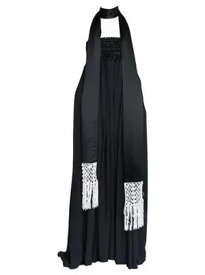 MARIA MCMANUS Maria McManus Halterneck Maxi Gown With Scarf Detail And Fringe