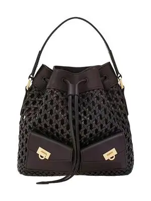 SALVATORE FERRAGAMO Ferragamo Woven Leather Mini Bucket Bag