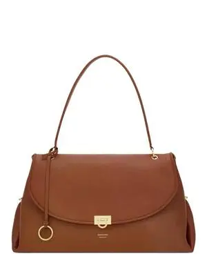 FERRAGAMO Gancini Handbag In Natural Grain Calfskin - Brown