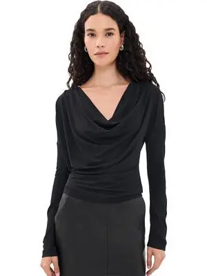 Helmut Lang Cowl Neck Long Sleeve Top - Black