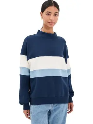 PARKE Striped Mock Neck Sweatshirt - Denim