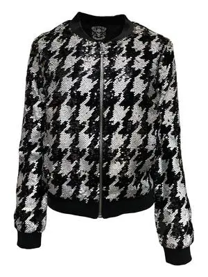 ANY OLD IRON Reversible Sequin Houndstooth Bomber Jacket - Gold/black/silver
