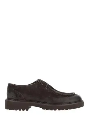 DOUCAL'S Round-toe Lace-up Loafers With Vintage Finish - Black