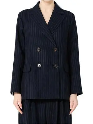 Max Mara Pinstripe Double Breasted Suit Jacket - Black