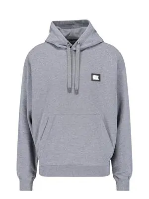 Dolce & Gabbana Logo Plaque Drawstring Hoodie - Gray