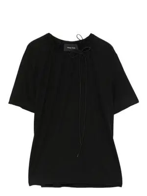 Simone Rocha Gathered Neck Cord Bow T-shirt - Black