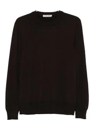 D'ANIELLO Crew Neck Ribbed Trim Sweater - Dark Brown