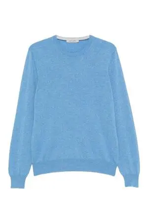 D'ANIELLO Crew Neck Long Sleeve Fine Knit Sweater - Sky Blue