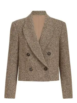 Brunello Cucinelli Sparkling Virgin Wool Chevron Cropped Blazer - Light Brown