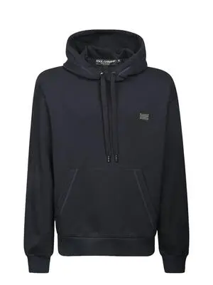 Dolce & Gabbana Logo Plaque Drawstring Hoodie - Black