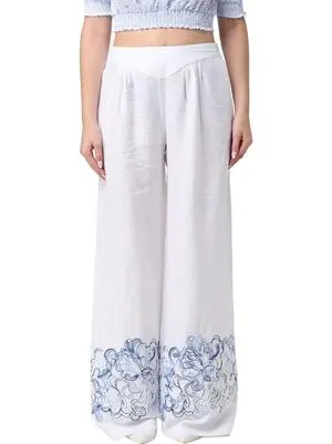 Ermanno Scervino Embroidered Wide-leg Linen Palazzo Trousers - White