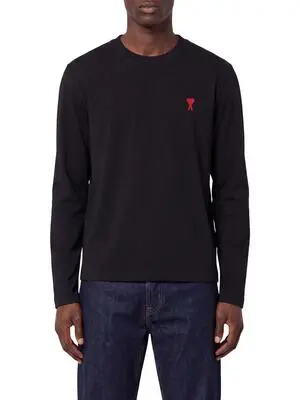 AMI Paris Long-sleeved Cotton Jersey T-shirt With Embroidered Logo - Black