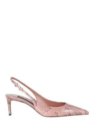 DOLCE & GABBANA Dolce & Gabbana Python-Print Leather Slingback Pumps With DG Logo