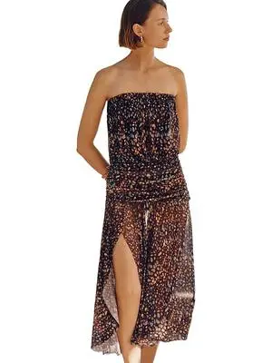 CELANDINE Strapless Blouson Dress - Black Pattern