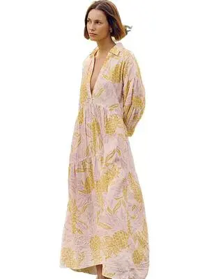 CELANDINE Carolita Tiered Shirtdress - Ivory Pattern